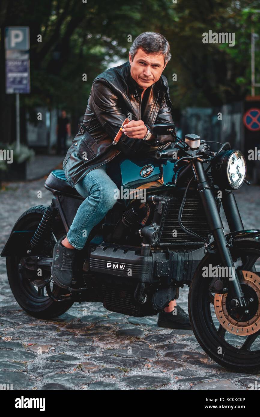 Motorcycle man rugged hi-res stock photography and images - Alamy