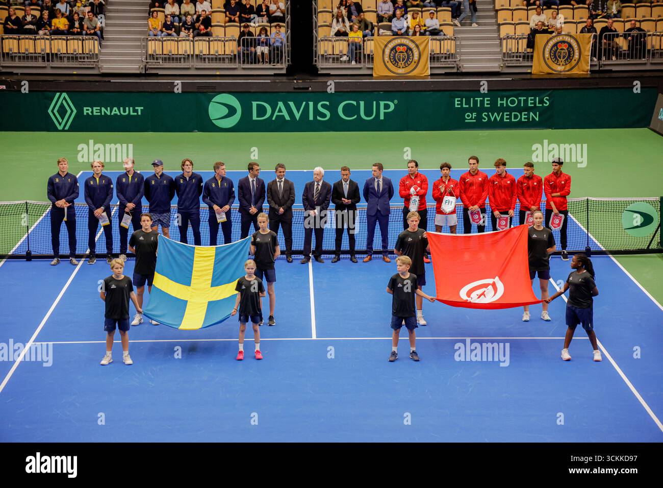 Sweden and Tunisia line up during the opening ceremony for Davis Cup ...