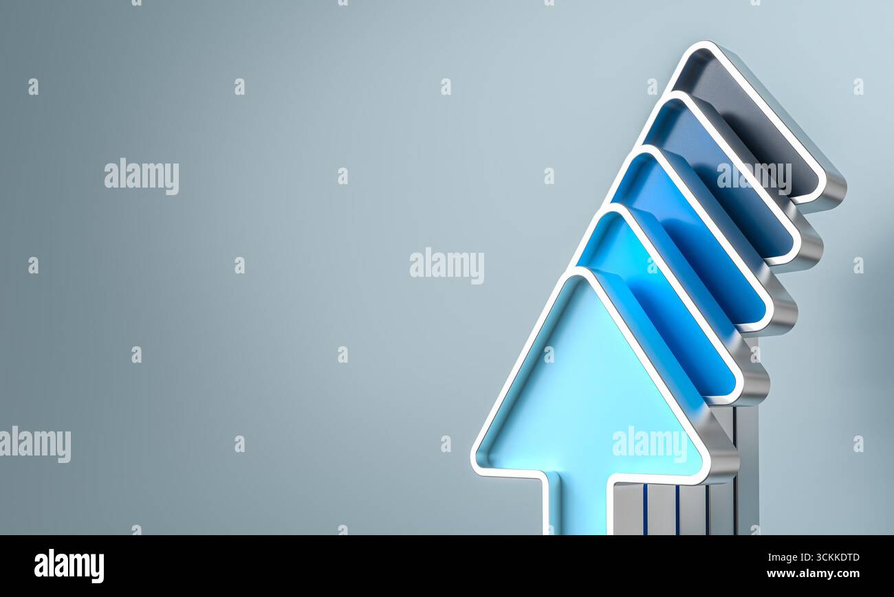 3d Multiple ascending arrows growth progress improvement Stock Photo ...