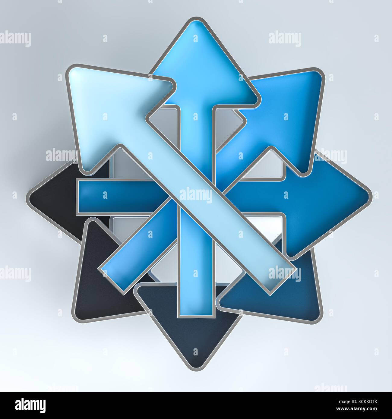 Multiple blue and black arrows intertwining 3d Stock Photo - Alamy