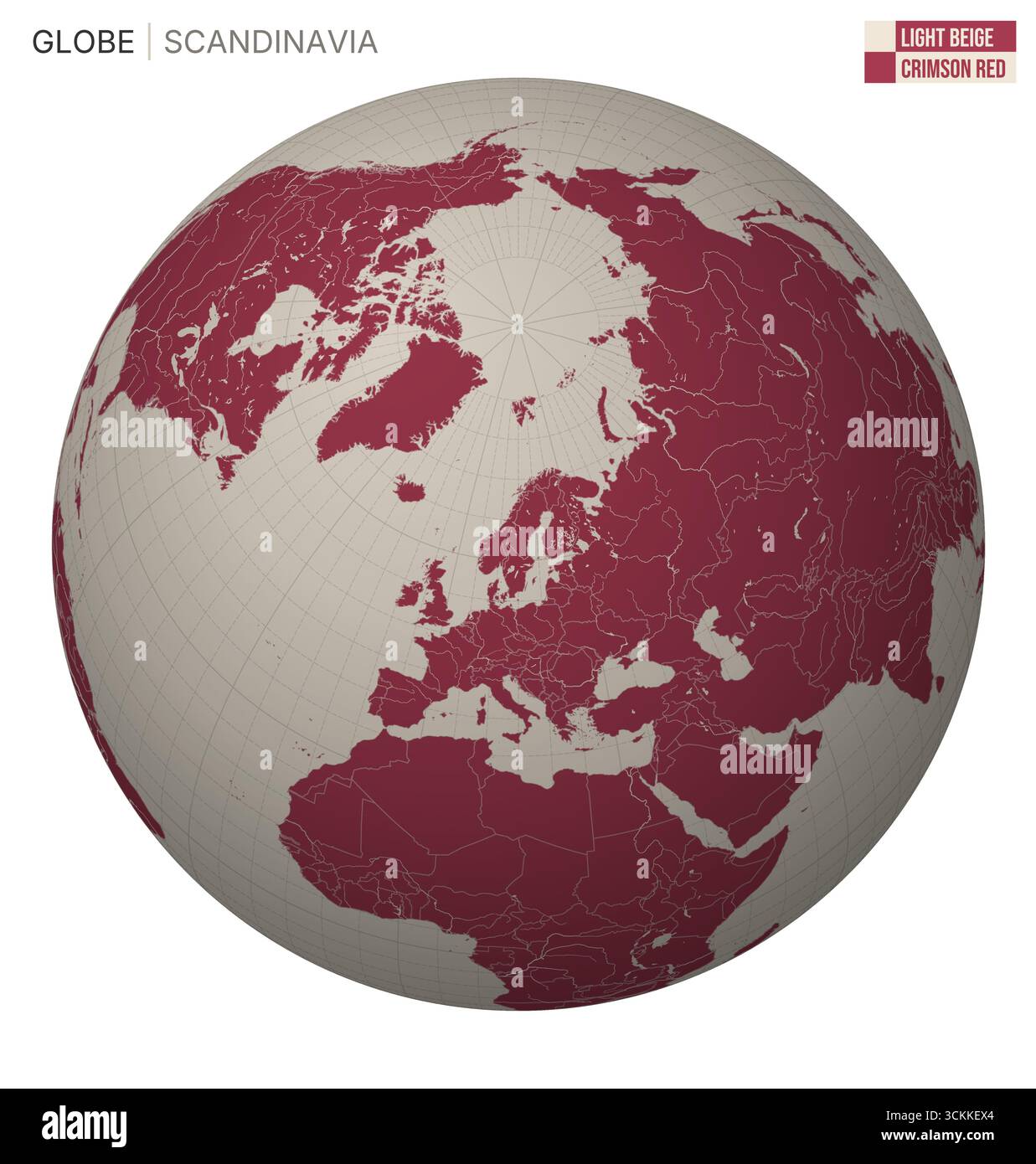 Vector Globe centered to Scandinavia. Light Beige Crimson Red palette ...
