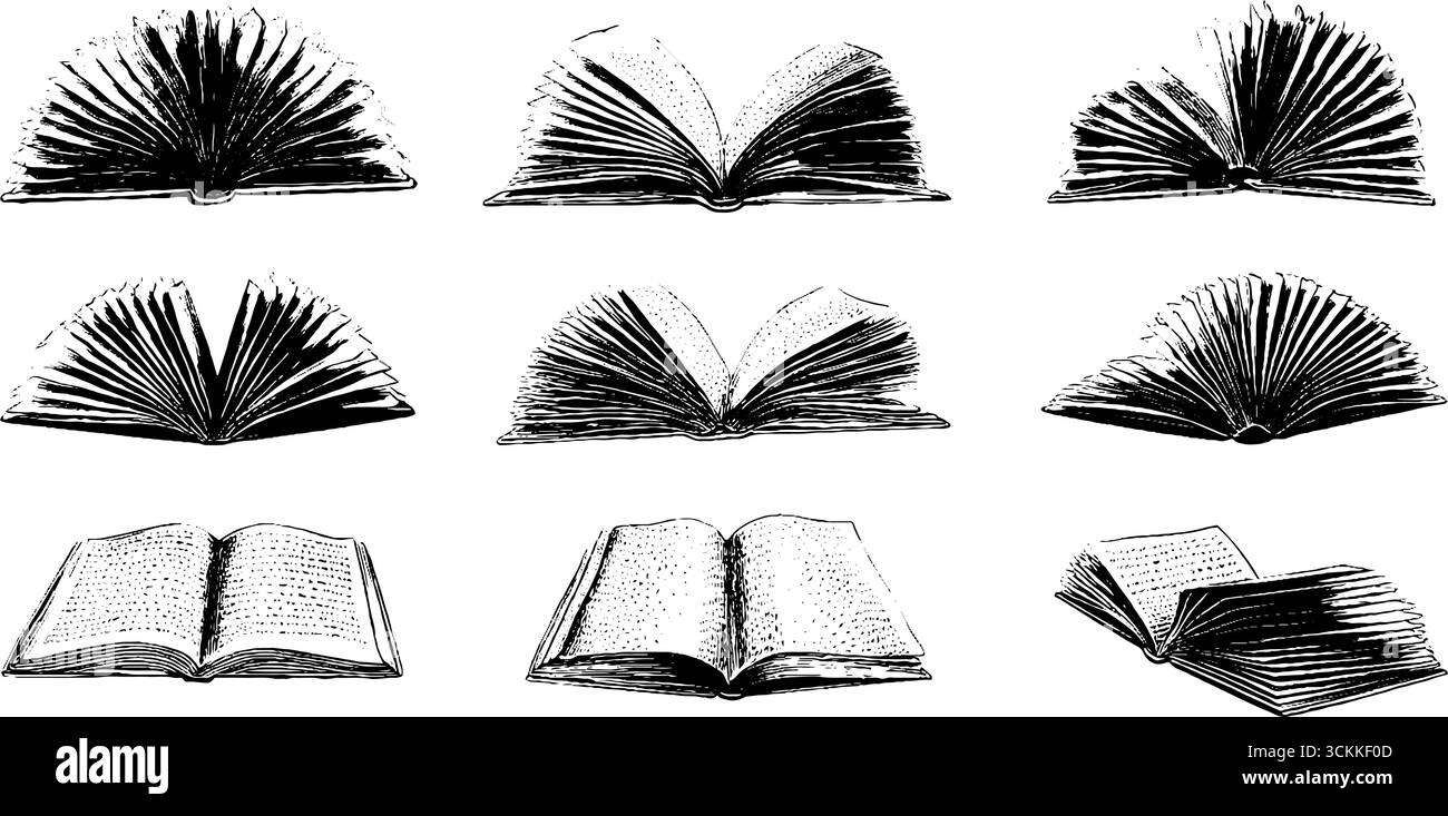 Vintage engraved illustration set of flip books for retro design ...