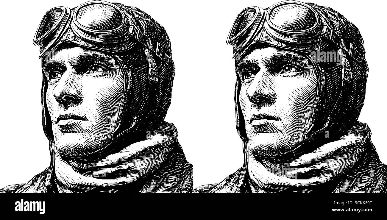 Vintage aviation theme with engraved pilot portraits in goggles for ...