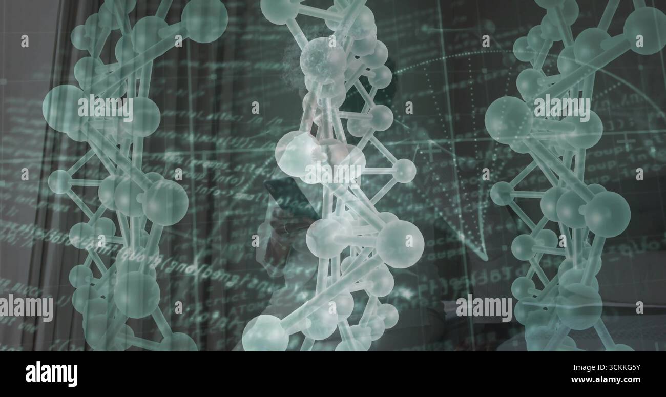Floating central clear DNA helix projecting in virtual interface with ...