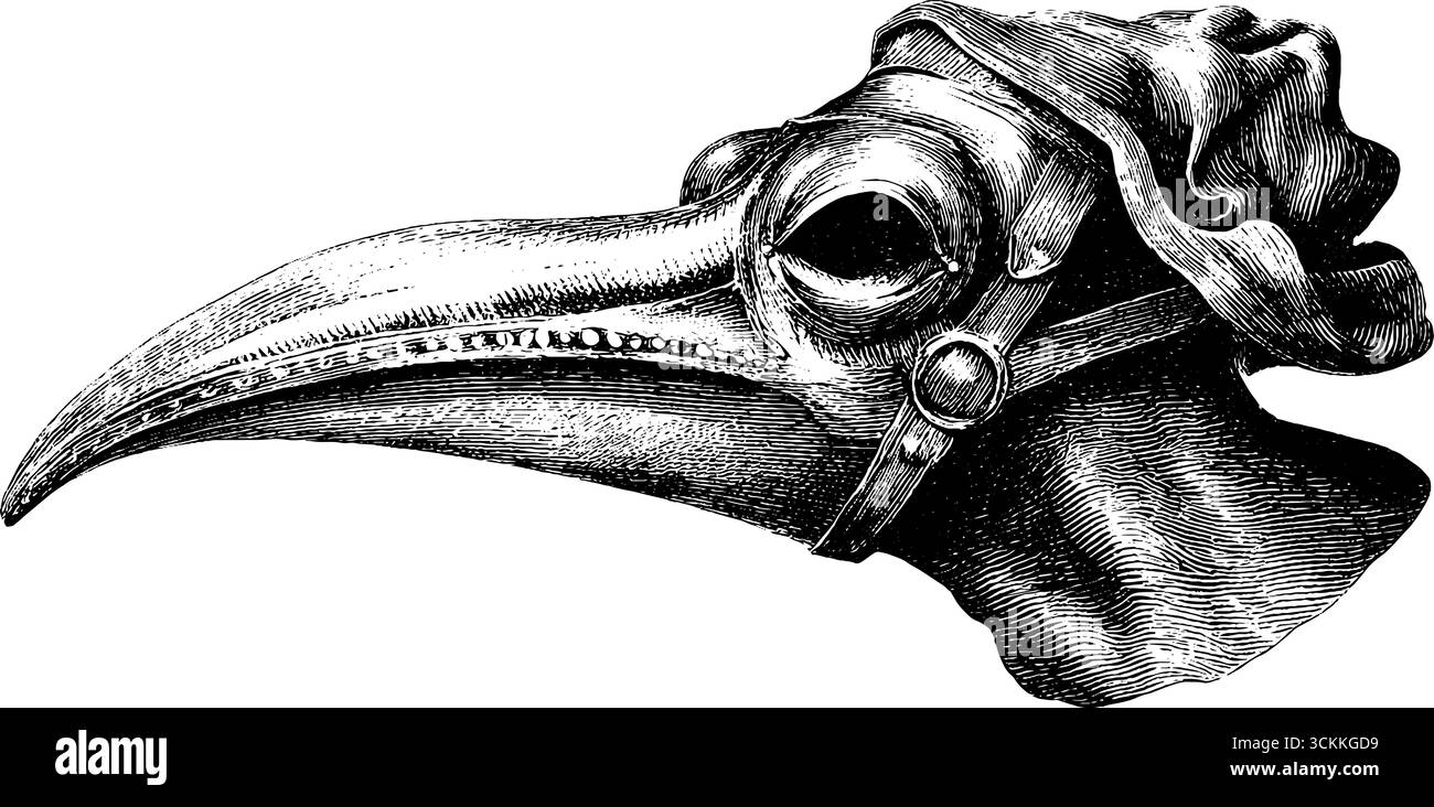 Intricately engraved illustration of plague doctor mask concept with ...