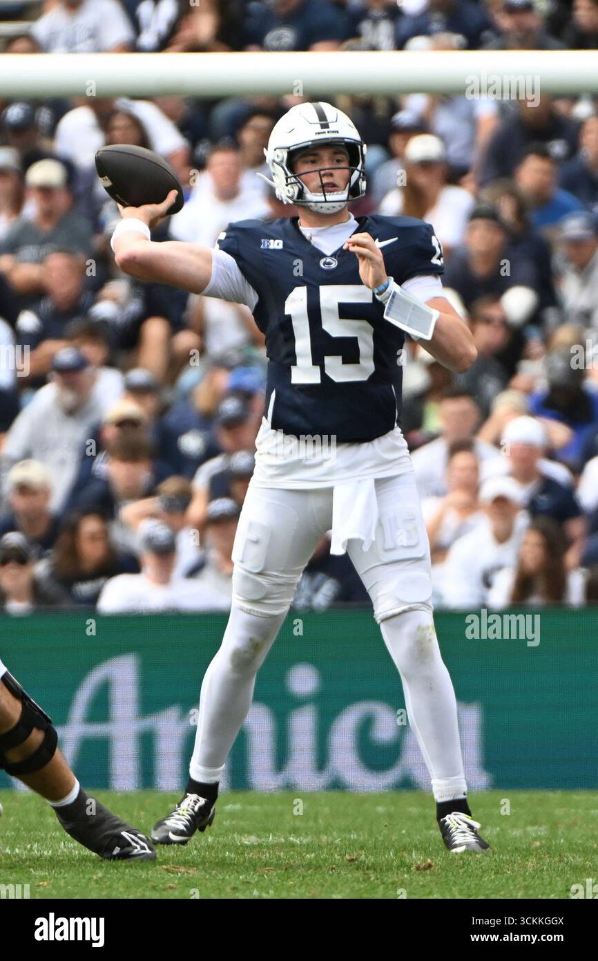 Penn State quarterback Drew Allar (15) throws a pass against Florida International during the ...