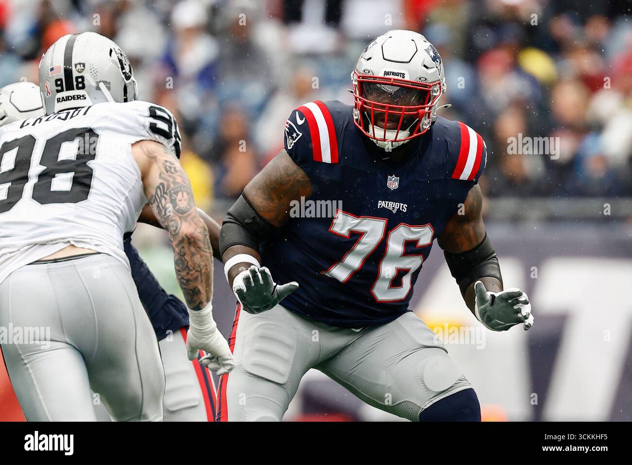 New England Patriots offensive tackle Morgan Moses looks to block ...
