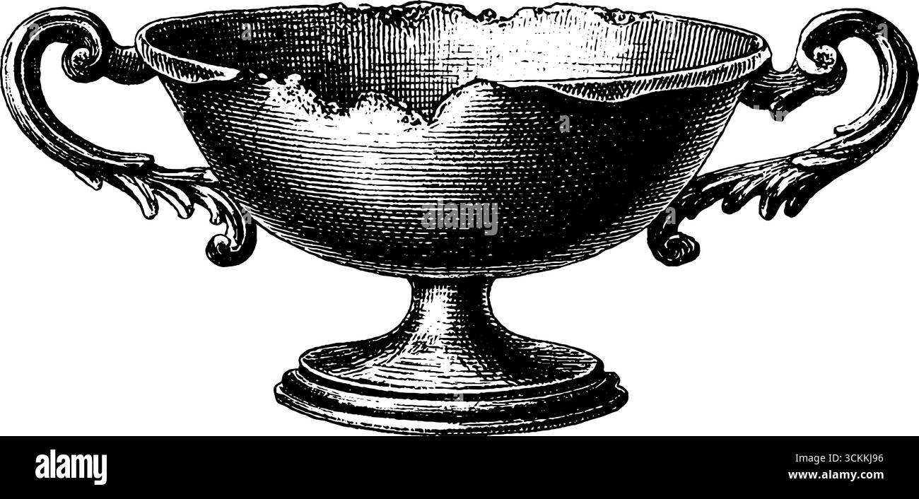 Vintage engraved illustration of chipped antique cup Stock Vector Image ...