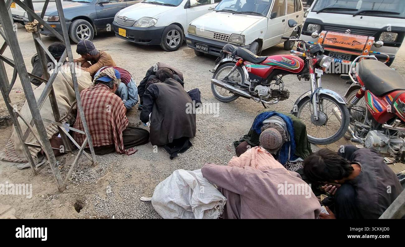QUETTA, PAKISTAN, SEP 12: Drug-addicts are taking drugs openly, showing ...