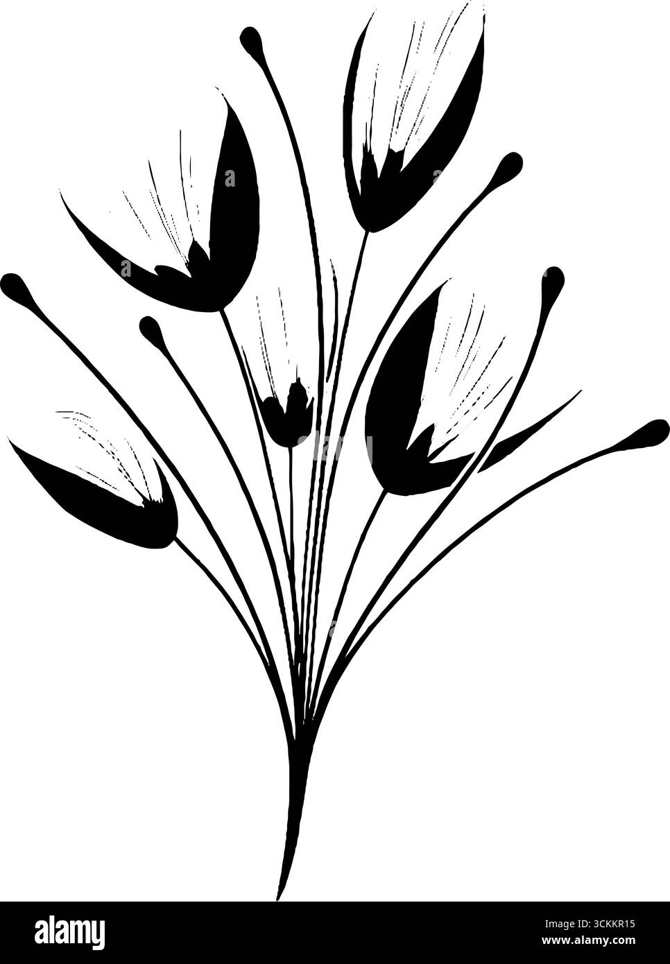 Abstract floral design with split petal forms and buds for creative ...