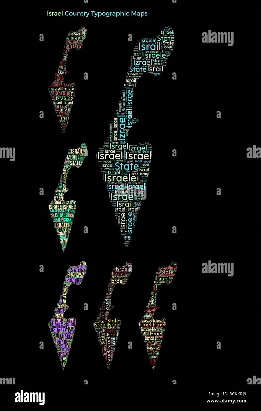 Israel. Set of typography style country illustrations. Israel map shape ...