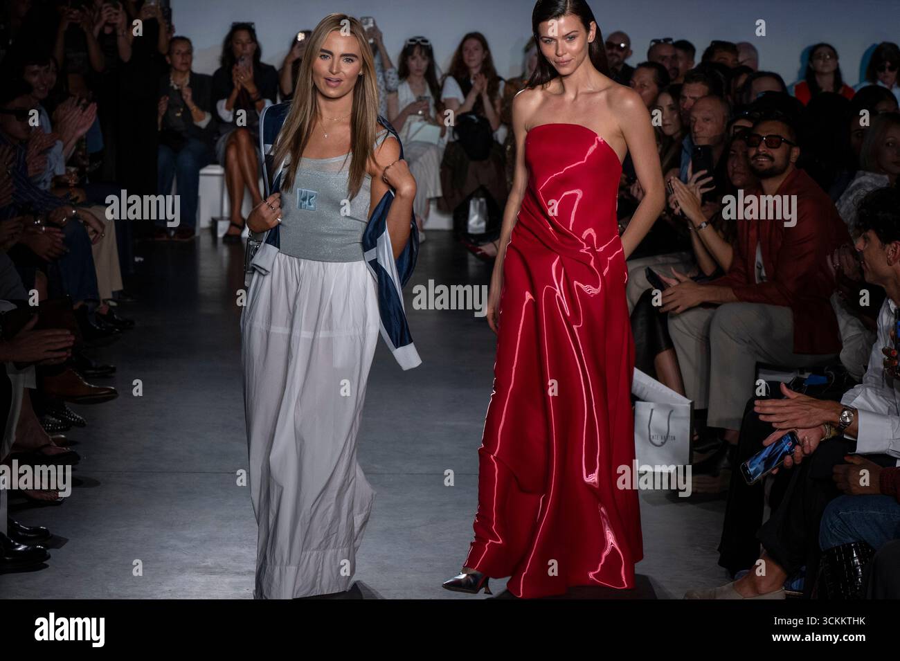 A model is seen on the catwalk at the Kate Barton fashion show during ...