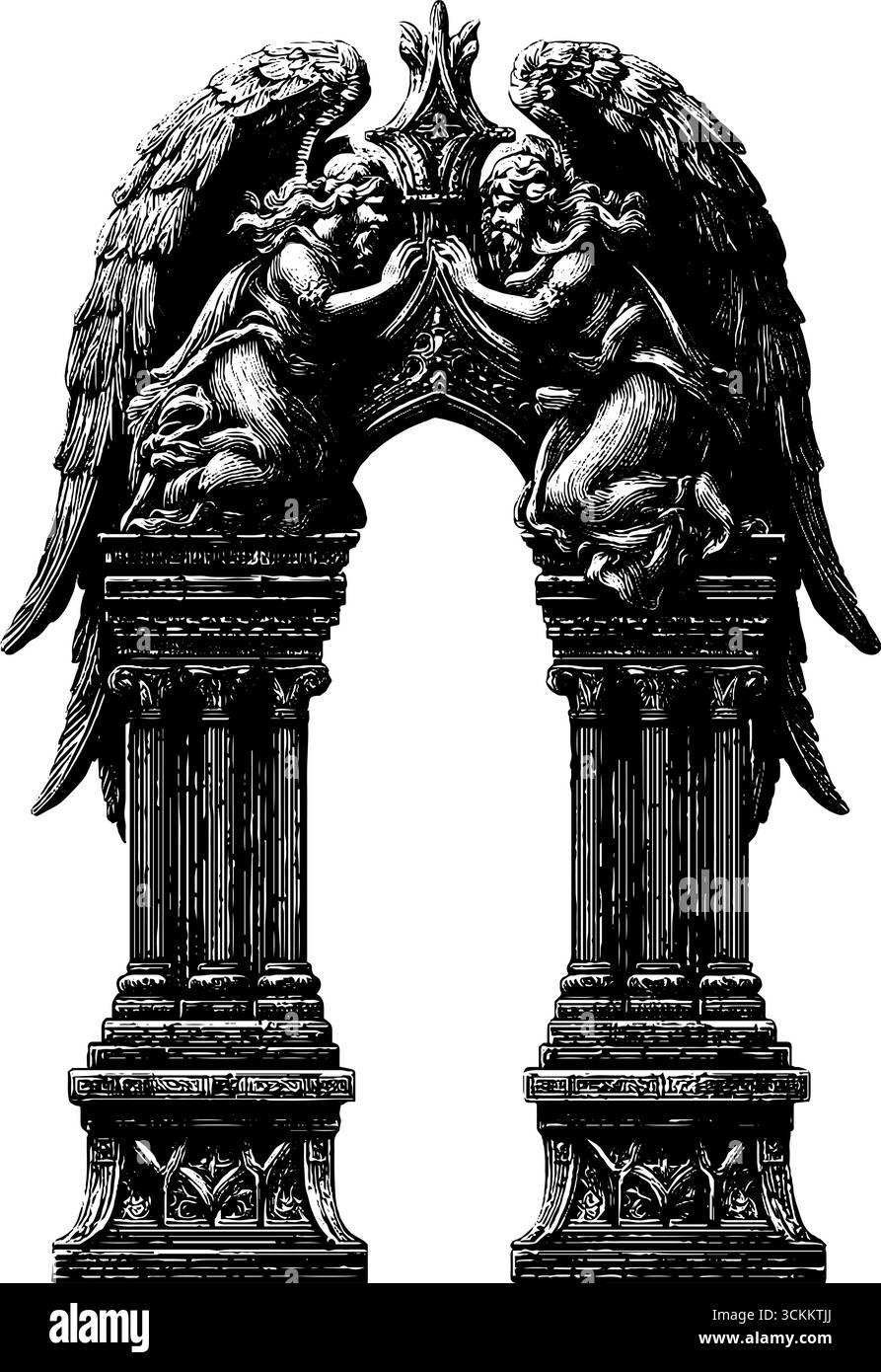 Gothic mourning angels and pillars frame for vintage and retro design ...