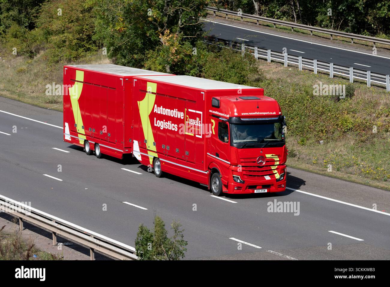 Russels Transport lorry on the M40 motorway, Warwickshire, UK Stock ...