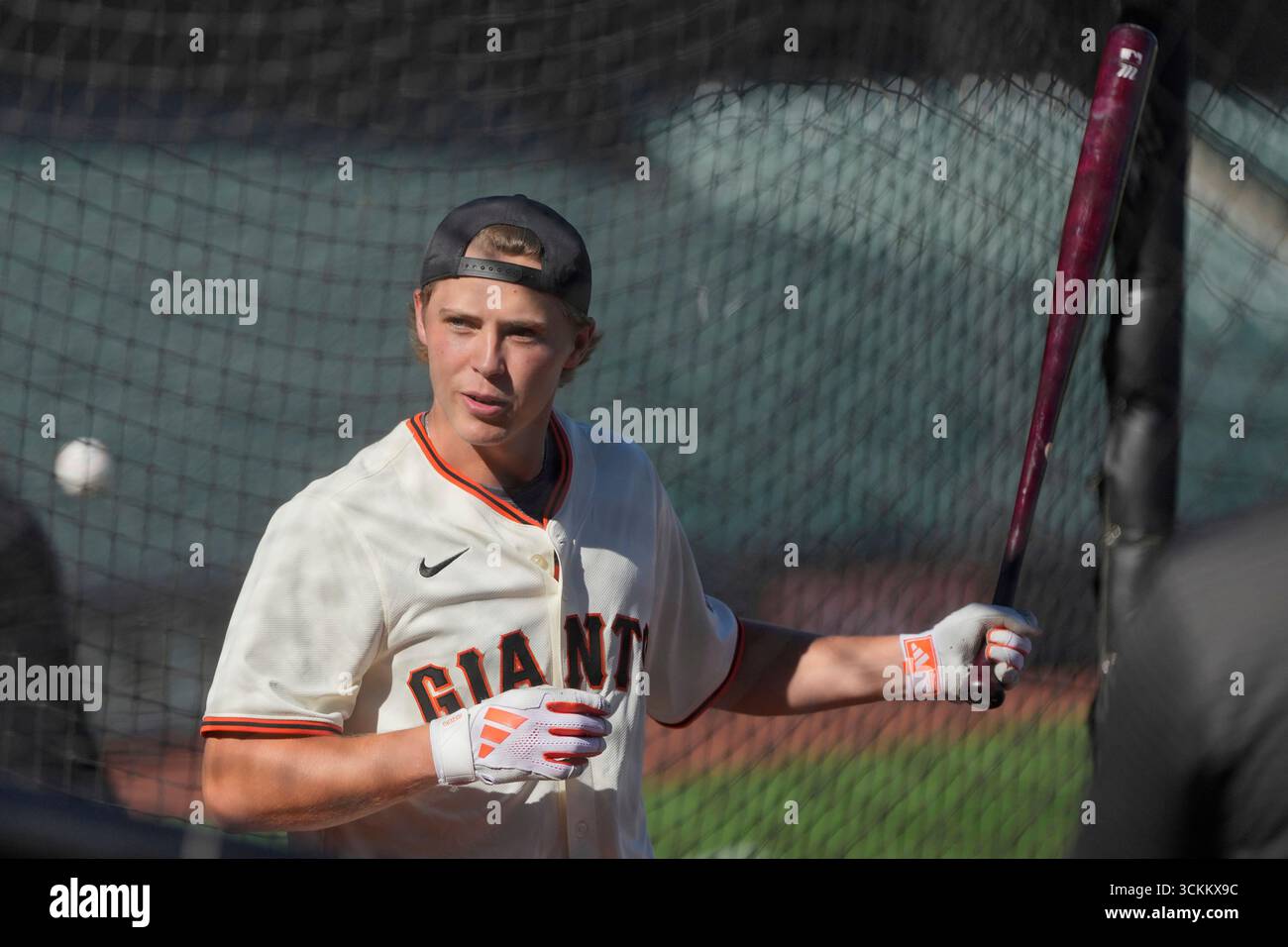 San Jose Sharks hockey player Will Smith takes batting practice before ...