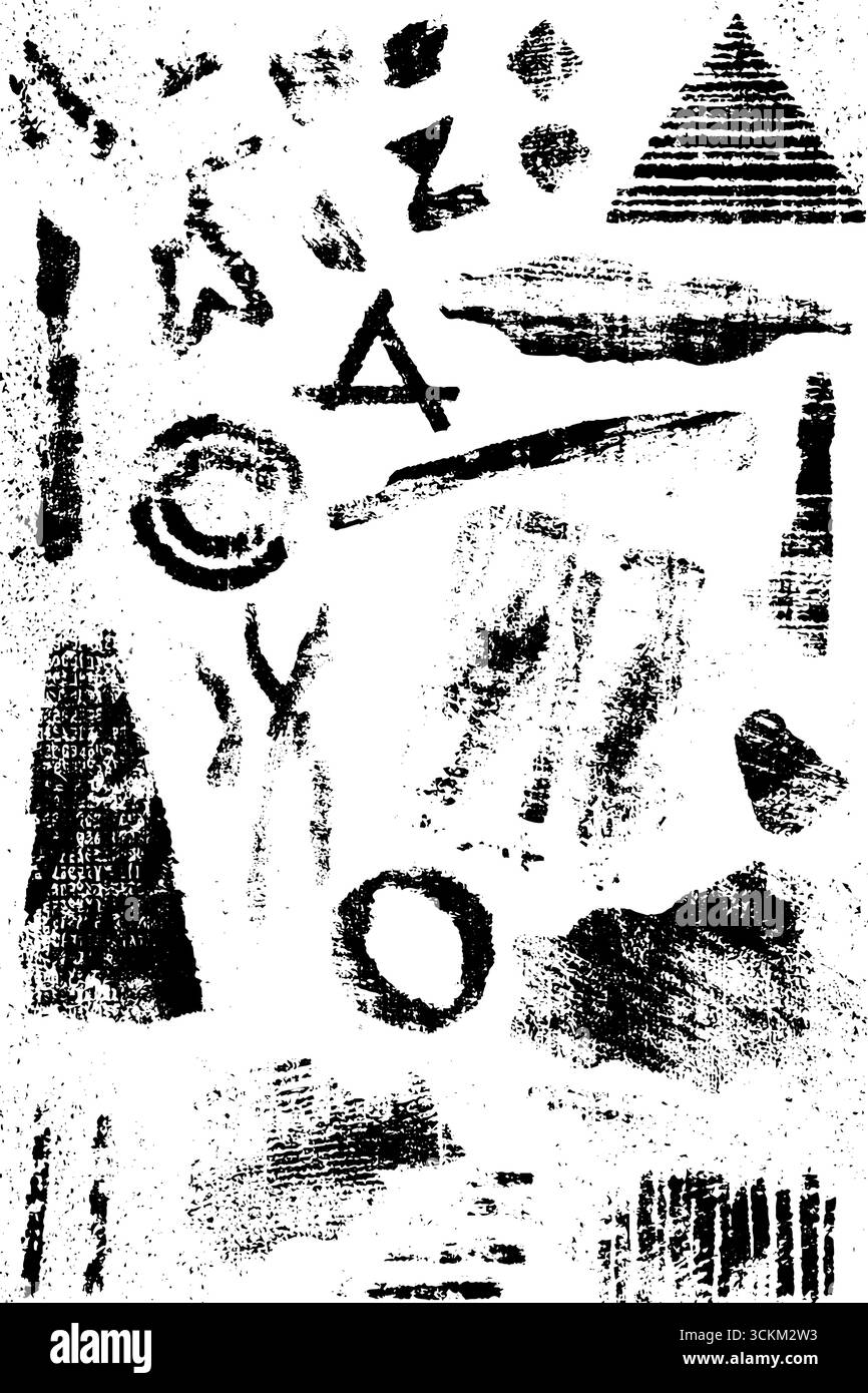 Black and white abstract cave drawing symbols - prehistoric art for ...