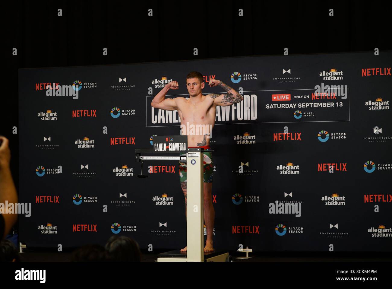 LAS VEGAS, NV - SEPTEMBER 12: Callum Walsh poses on the scale during ...