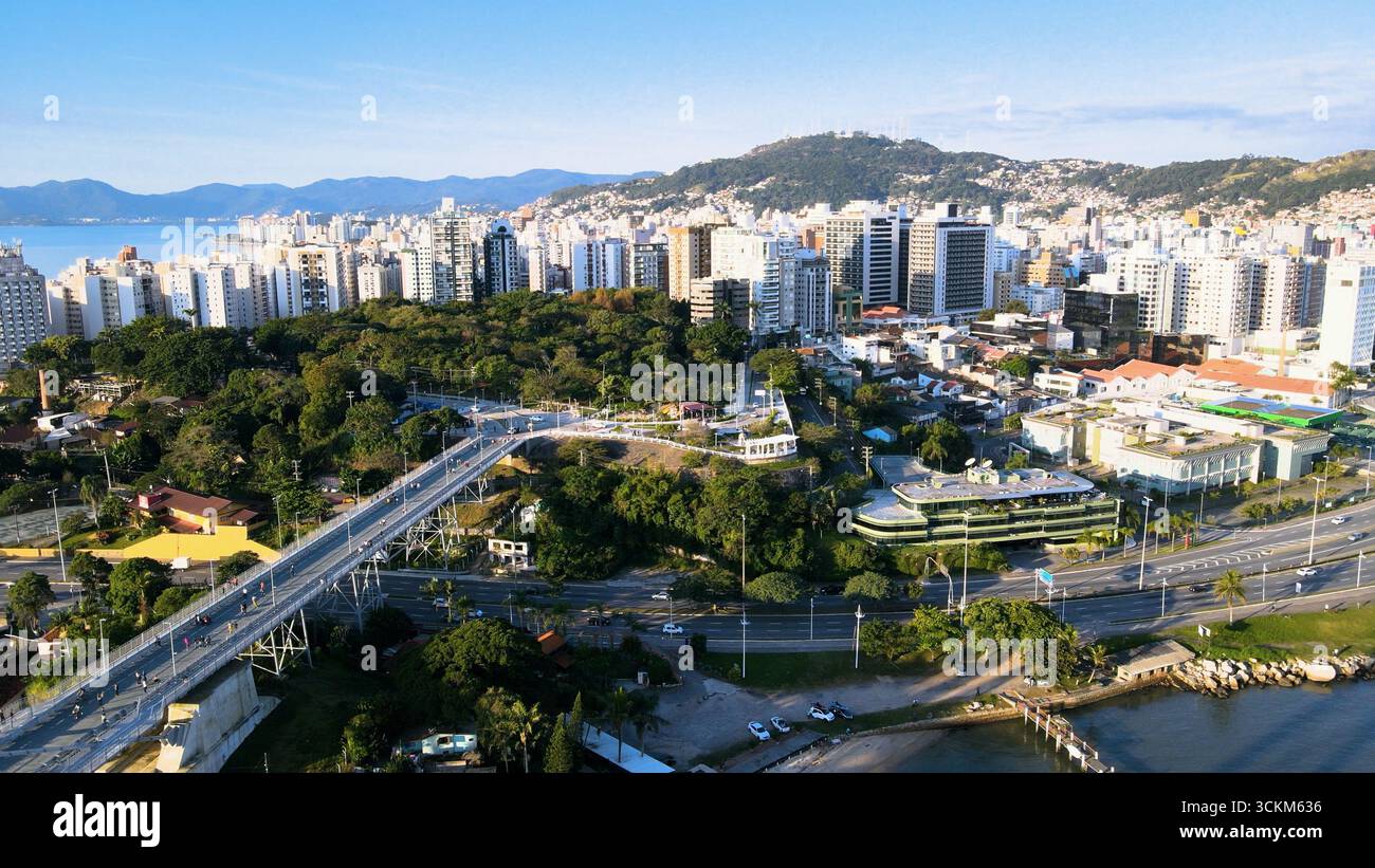 Aerial view of downtown Florianopolis, Santa Catarina, with the ...