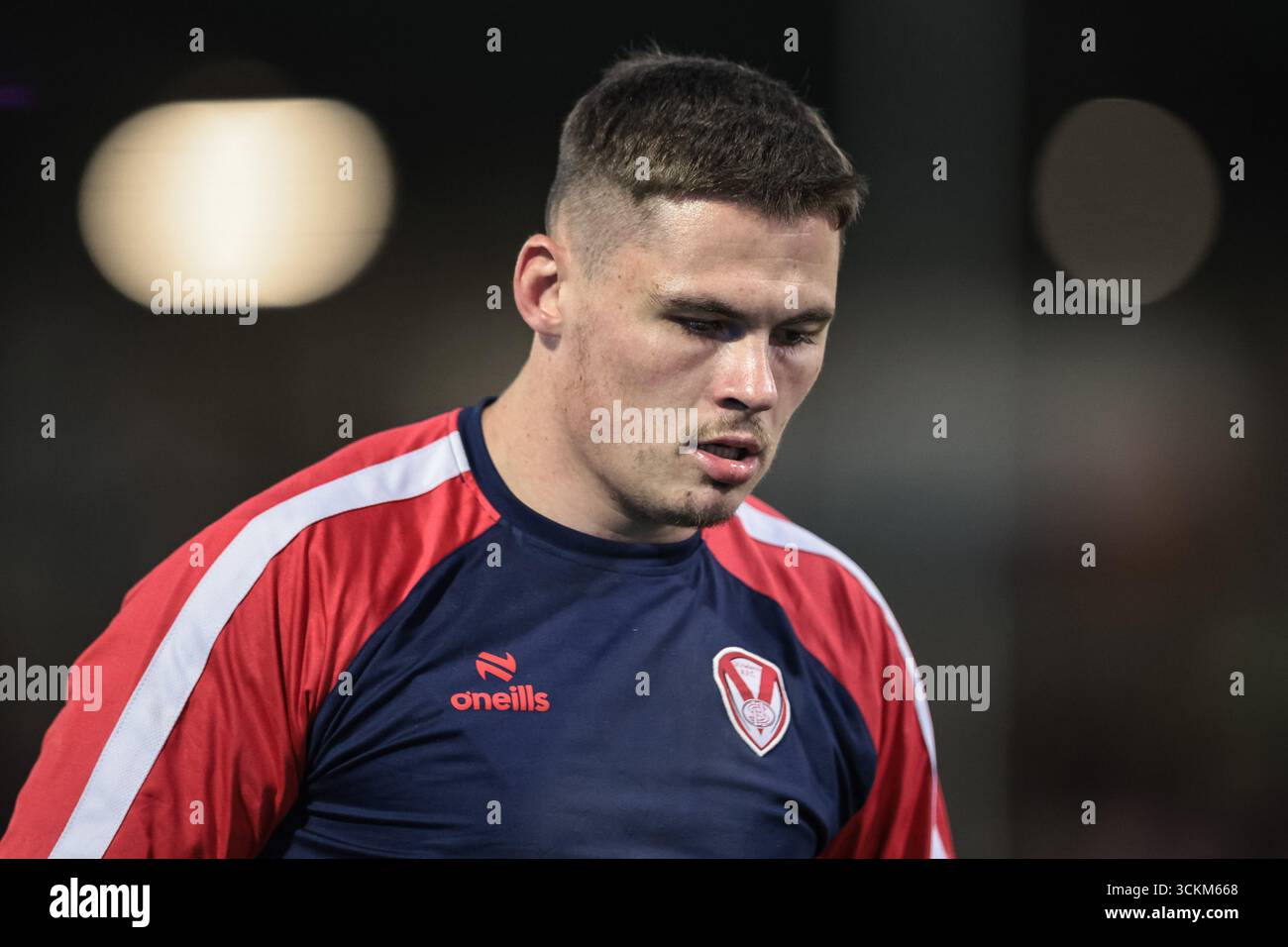 Jack Welsby of St Helens in the pre-game warm up during the Betfred ...