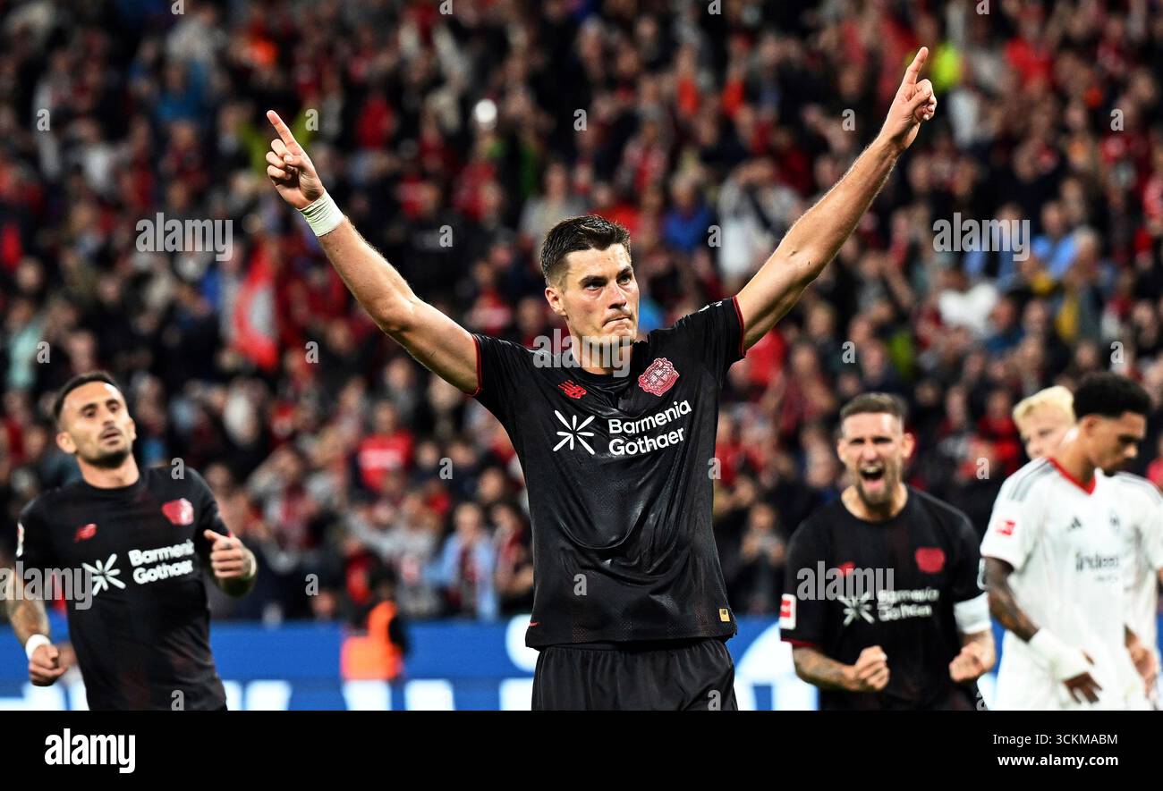 Leverkusen's Patrik Schick celebrates after scoring during the German ...
