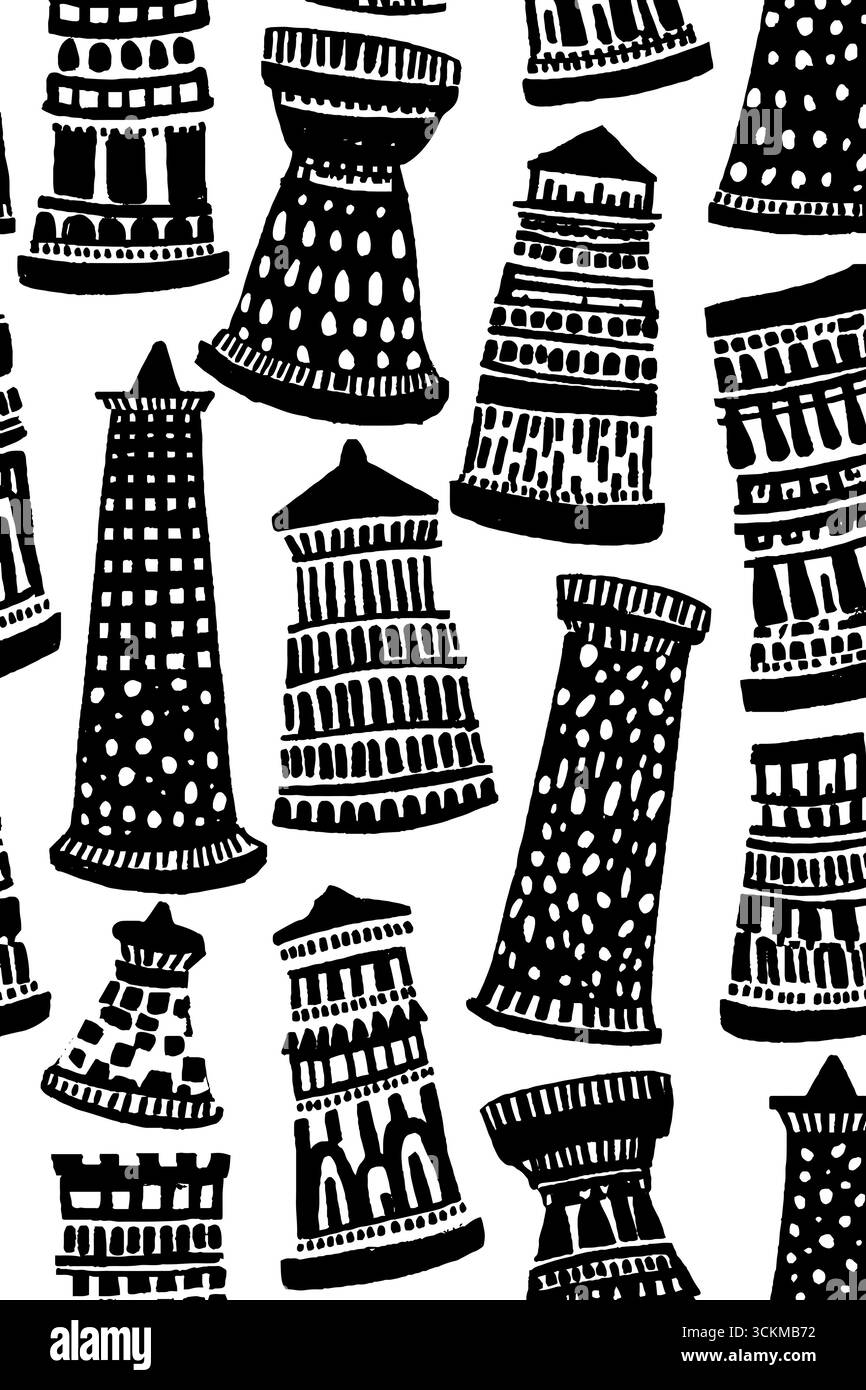 Abstract pattern of temple forms in black and white design for ...