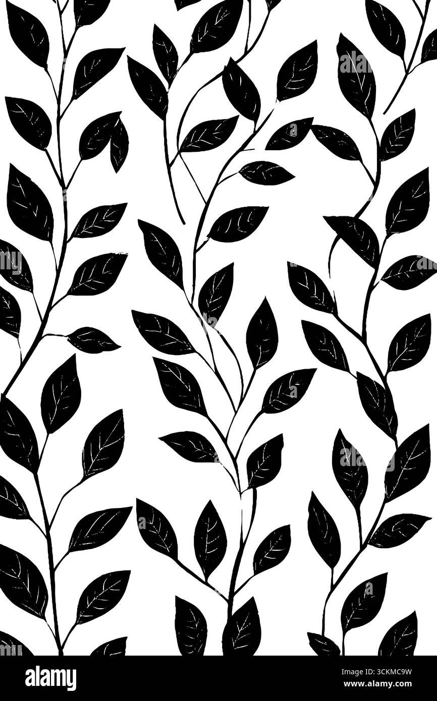 Elegant floral tile pattern with budding stems and layered leaves for ...