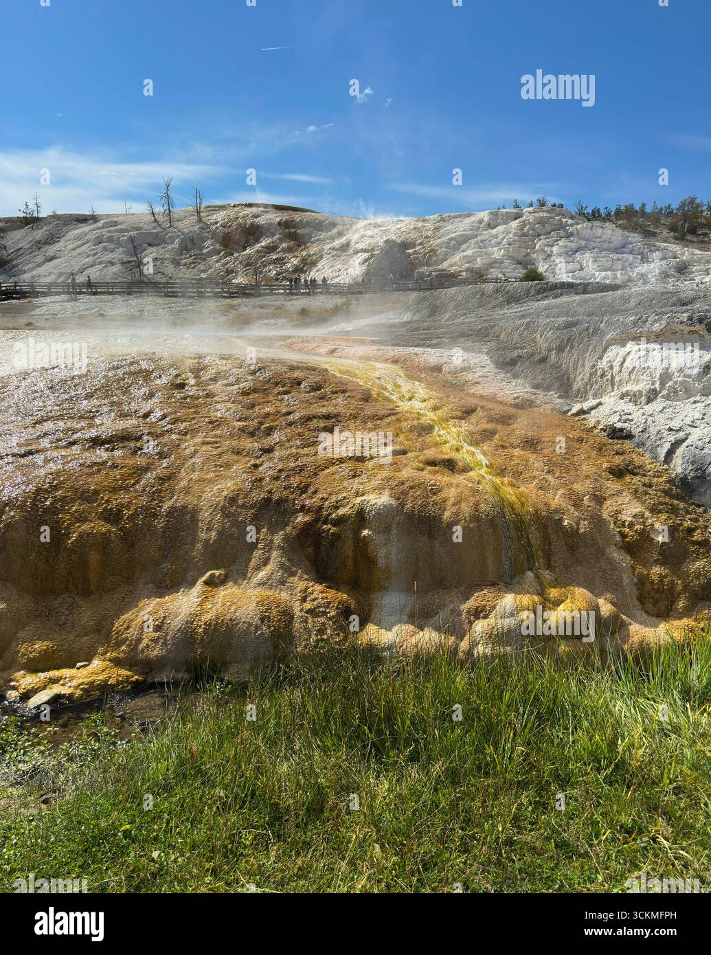 Yellowstone National Park shows landscape view with blue sky & clouds ...