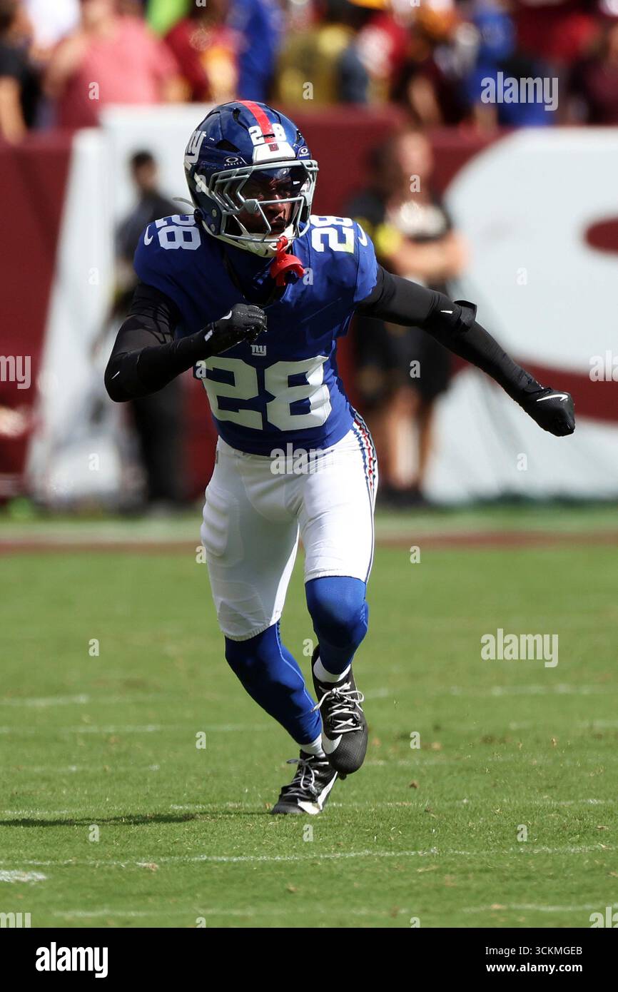 New York Giants cornerback Cor'Dale Flott (28) rushes during an NFL ...