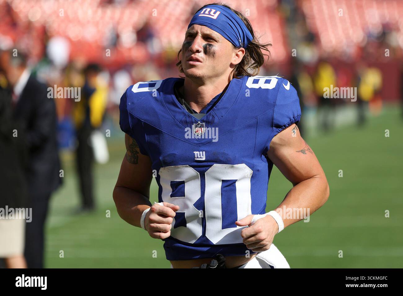 New York Giants wide receiver Gunner Olszewski (80) looks on after an ...