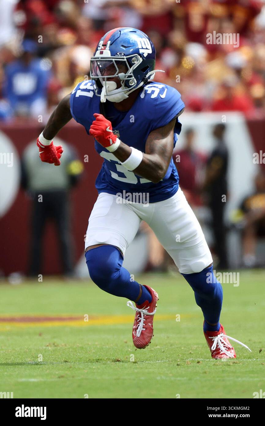 New York Giants cornerback Nic Jones (31) rushes during an NFL football ...
