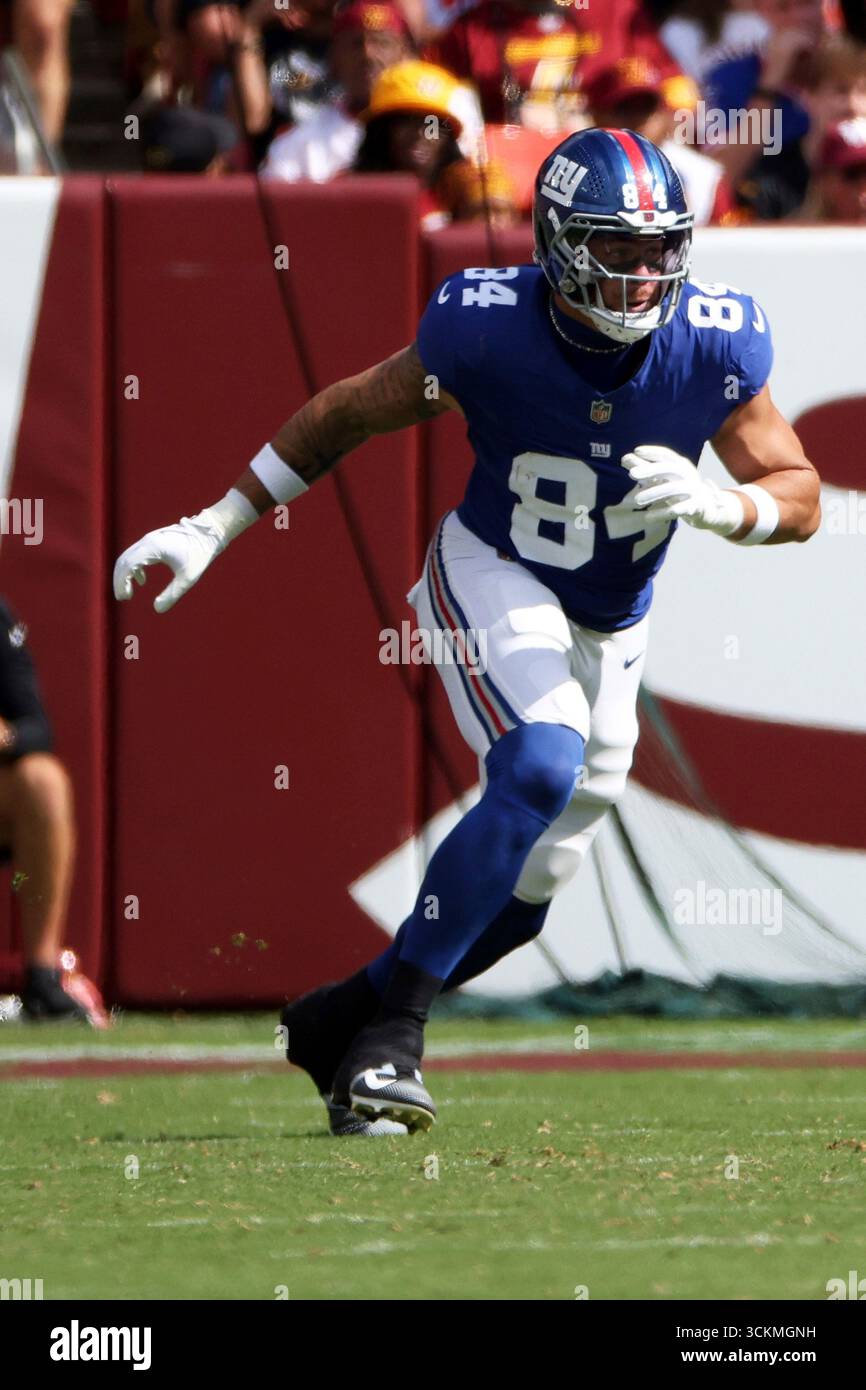 New York Giants tight end Theo Johnson (84) runs a route during an NFL ...