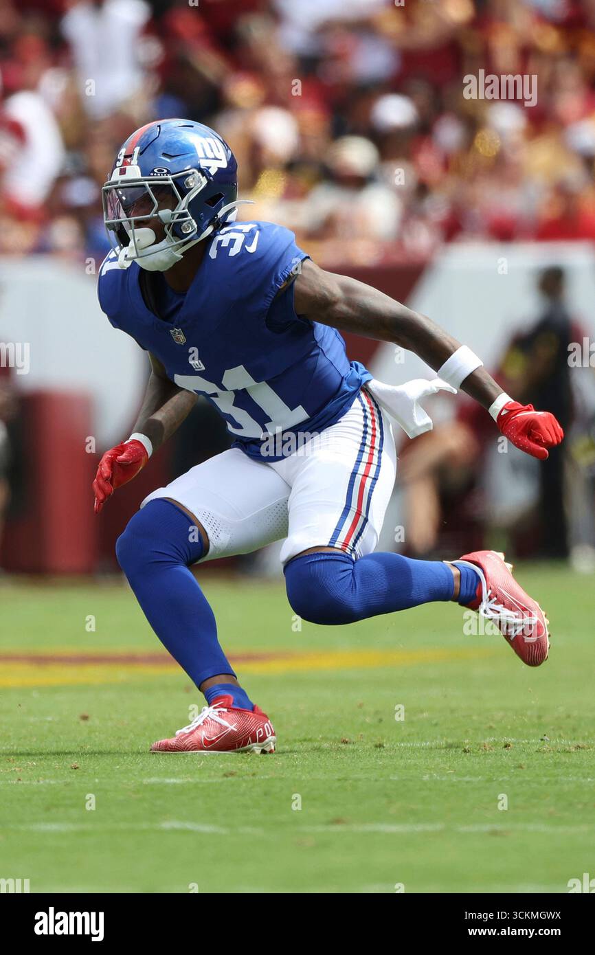 New York Giants cornerback Nic Jones (31) rushes during an NFL football ...