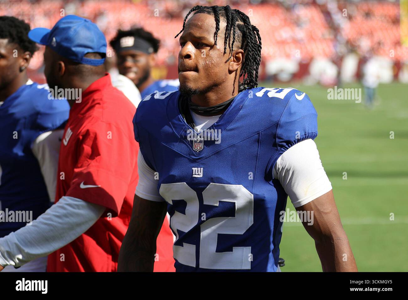 New York Giants cornerback Dru Phillips (22) looks on after an NFL ...