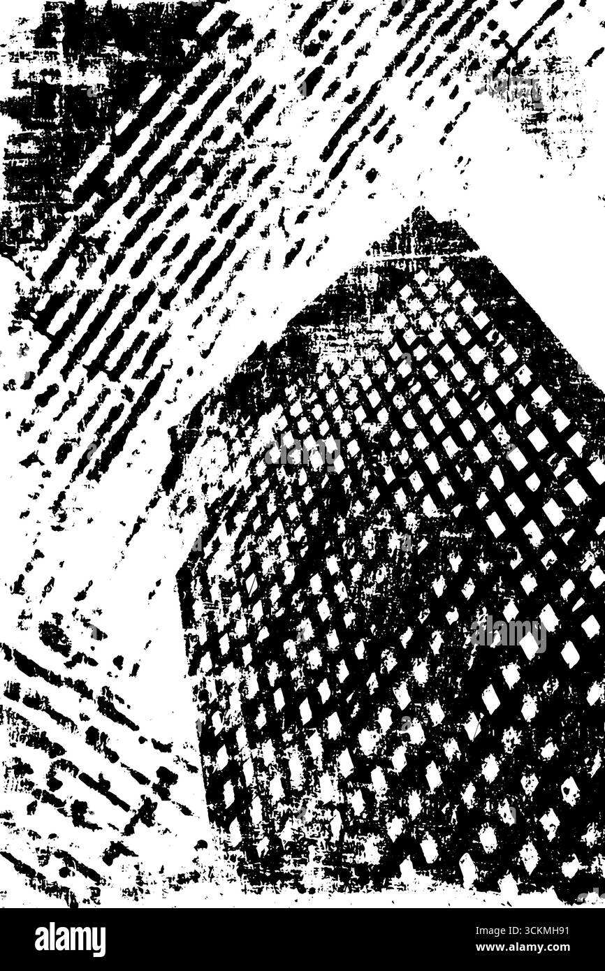 Modernist skyscraper with grunge texture overlay in black and white for ...
