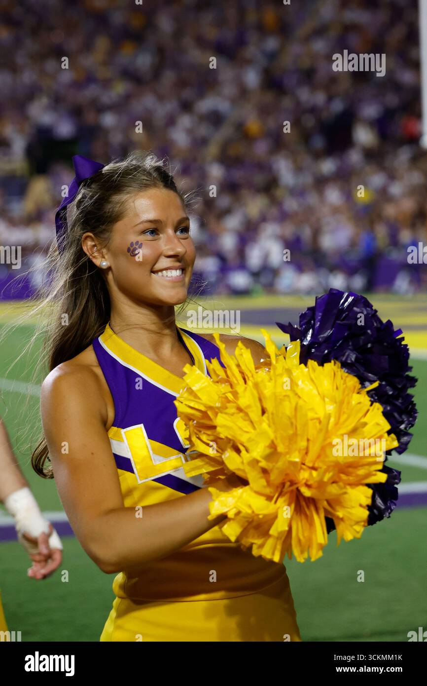 A LSU cheerleader during an NCAA college football game against ...