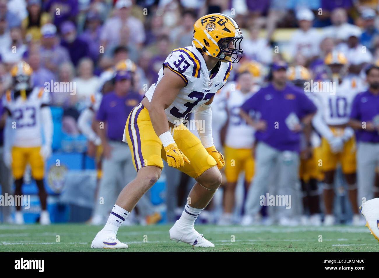 LSU linebacker West Weeks (33) lines up for the snap during an NCAA ...