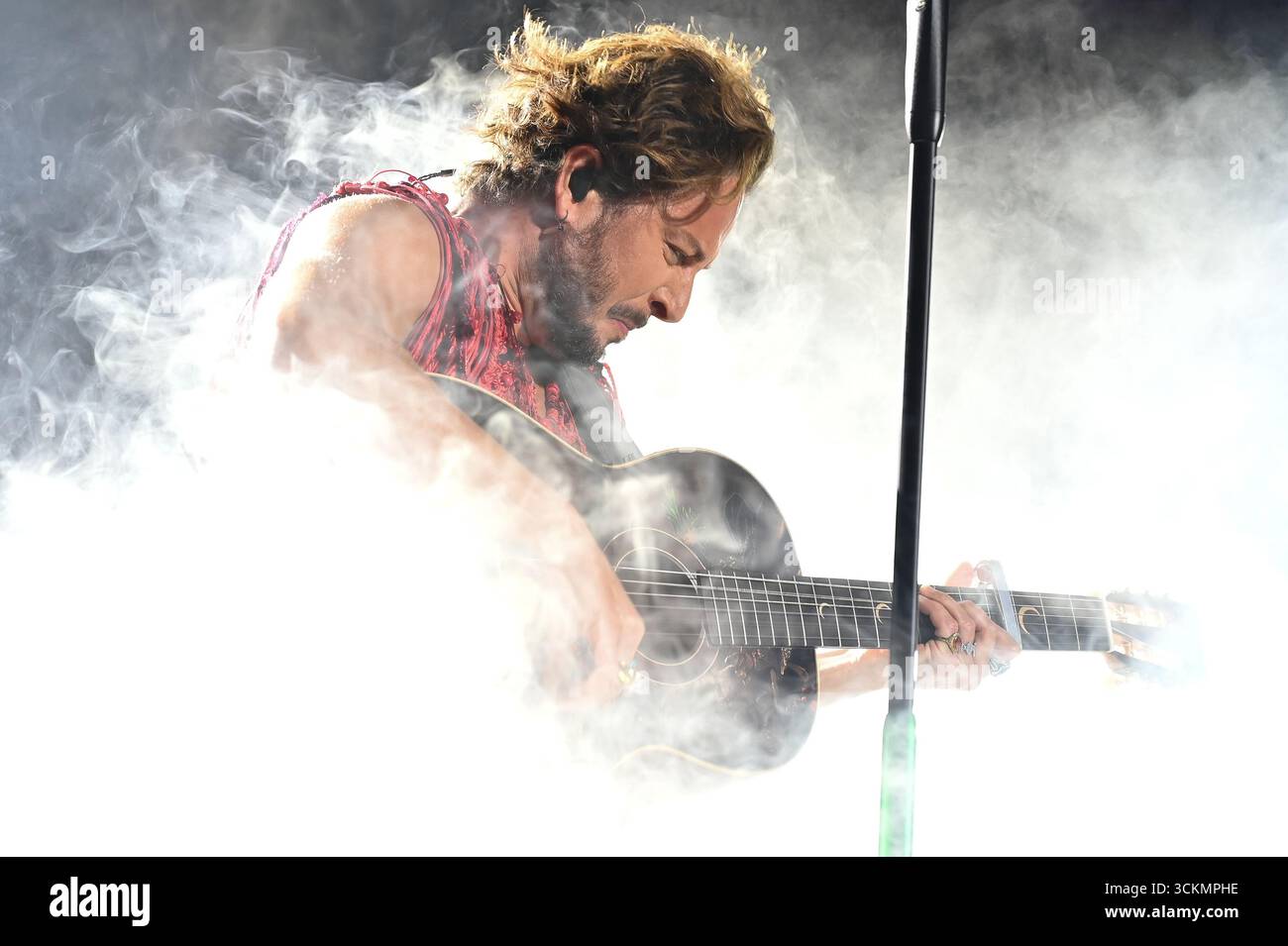 Spanish singer Manuel Carrasco performs during the concert at Movistar ...