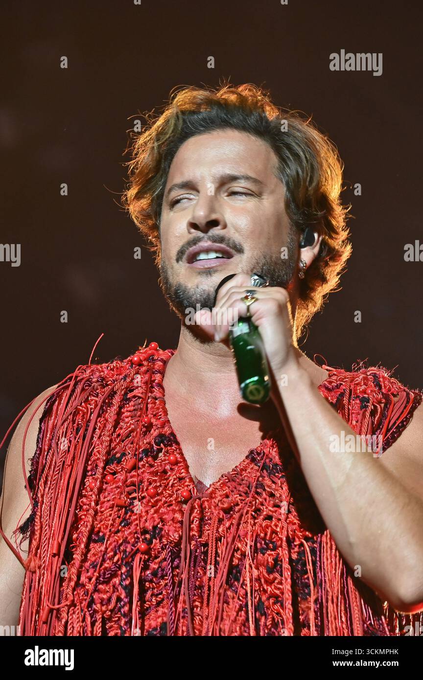Spanish singer Manuel Carrasco performs during the concert at Movistar ...