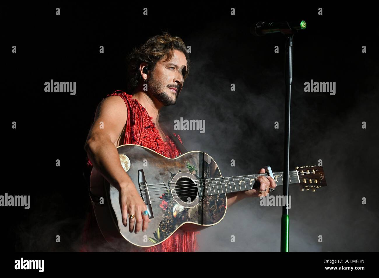 Spanish singer Manuel Carrasco performs during the concert at Movistar ...