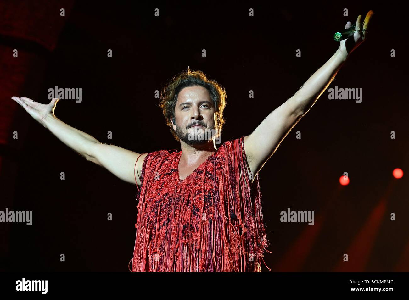 Spanish singer Manuel Carrasco performs during the concert at Movistar ...