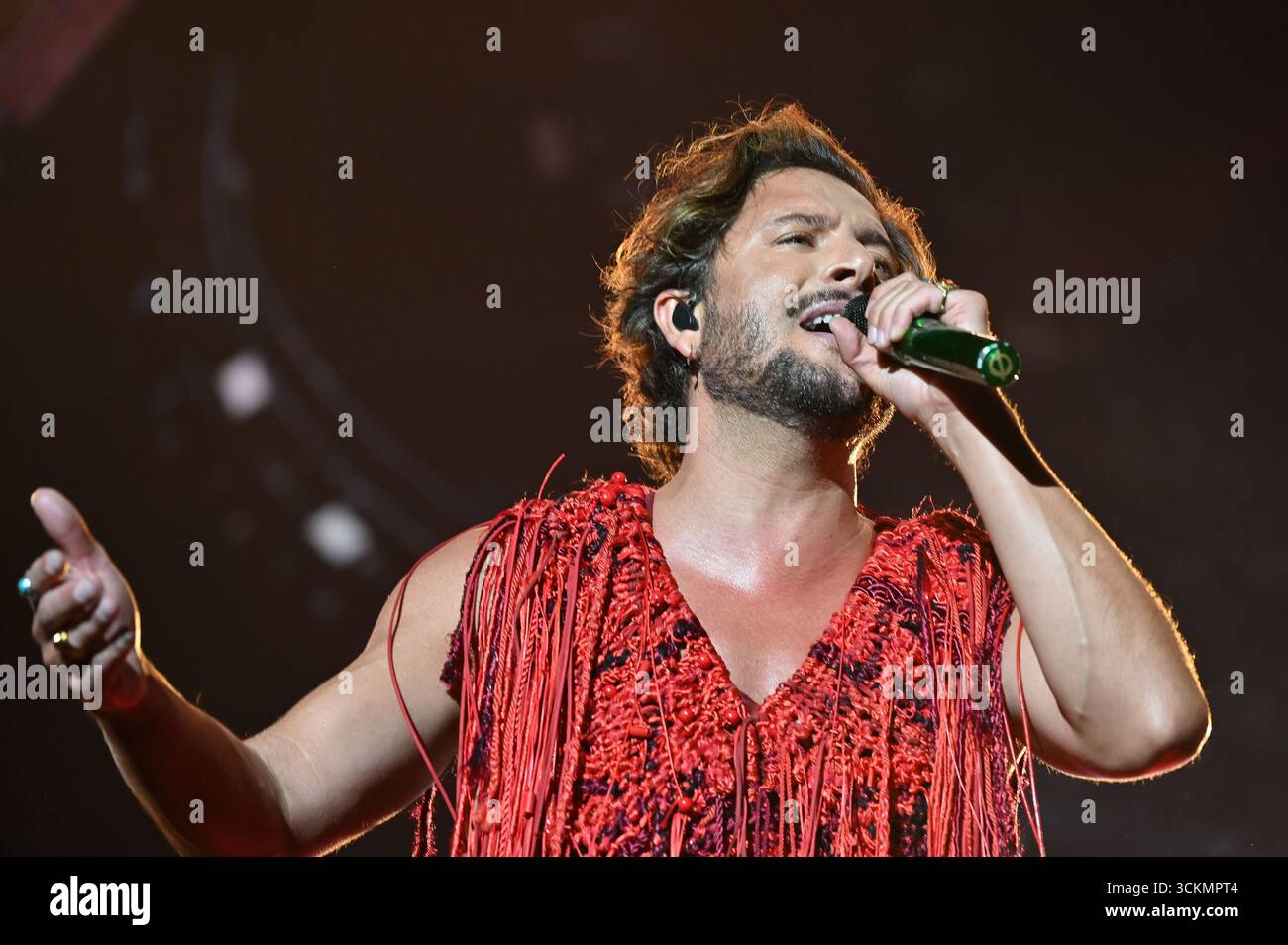 Spanish singer Manuel Carrasco performs during the concert at Movistar ...