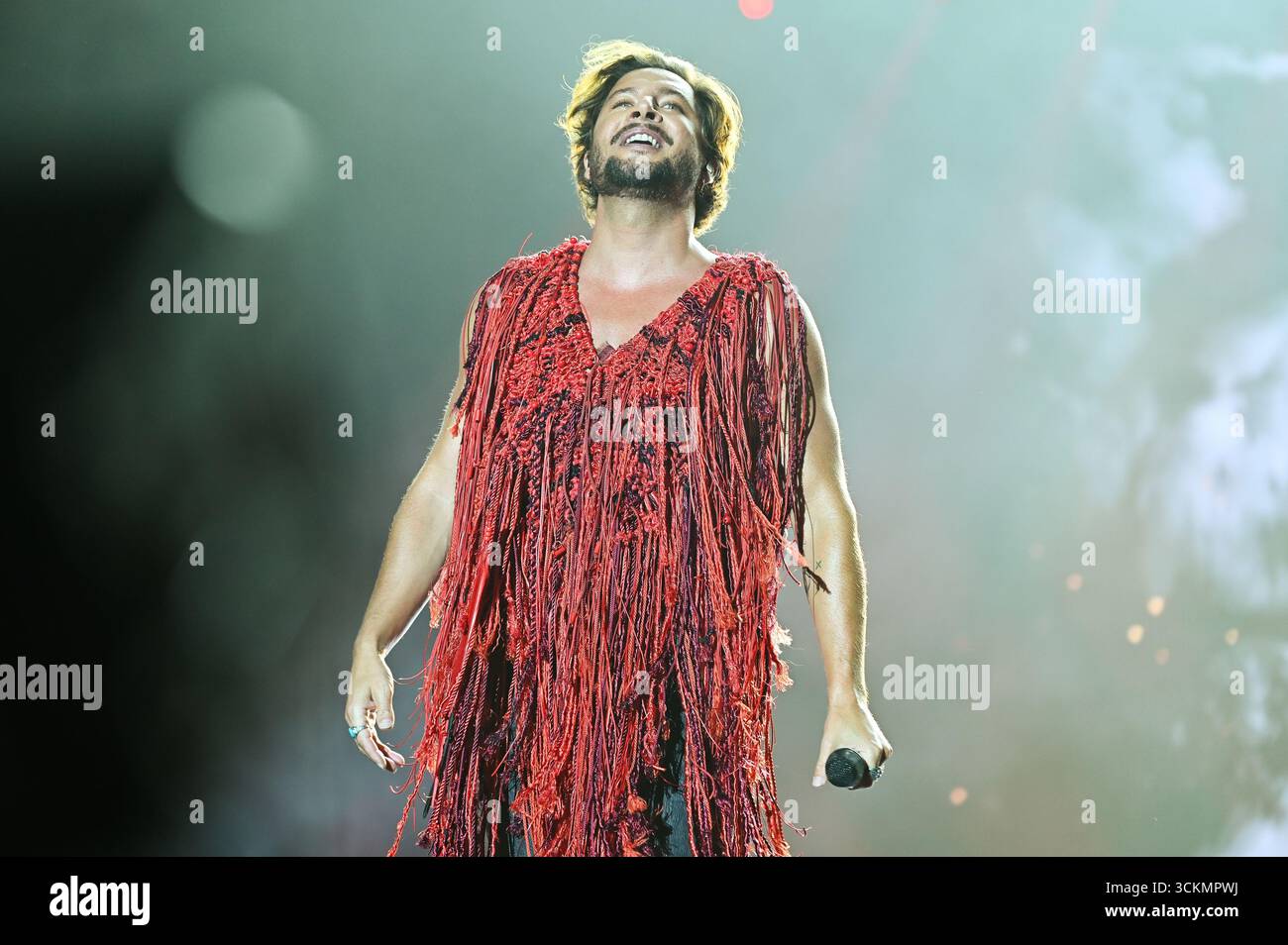 Spanish singer Manuel Carrasco performs during the concert at Movistar ...