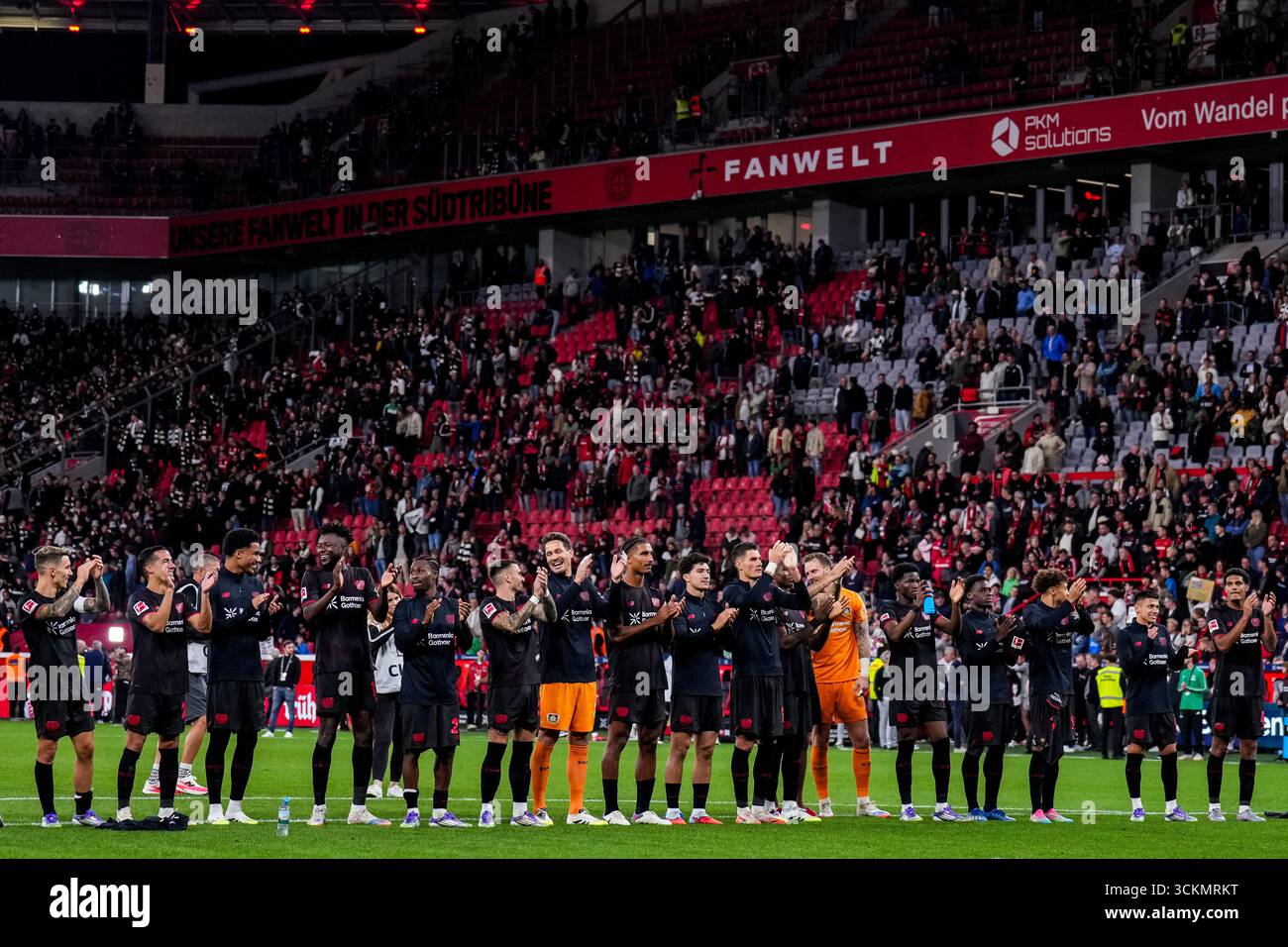 LEVERKUSEN, GERMANY - SEPTEMBER 12: The players of Bayer 04 Leverkusen ...