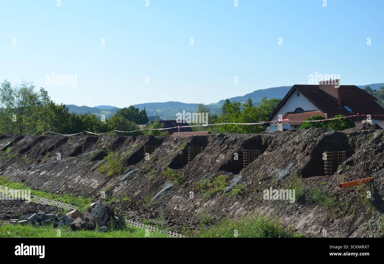 Execution of piles for the foundation of noise barriers along a railway ...