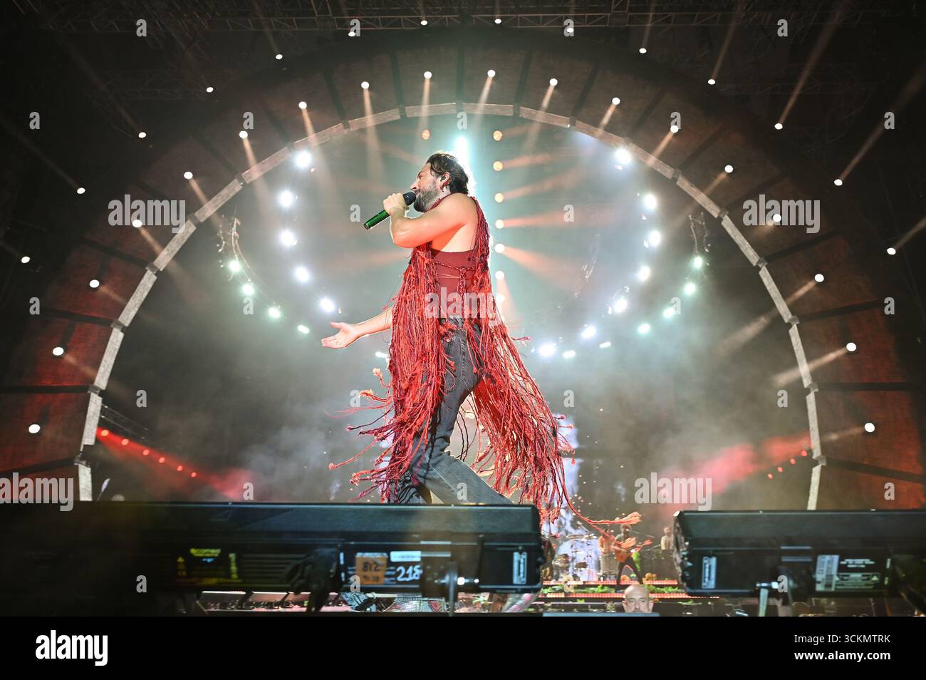 Spanish singer Manuel Carrasco, performs during the concert at Movistar ...