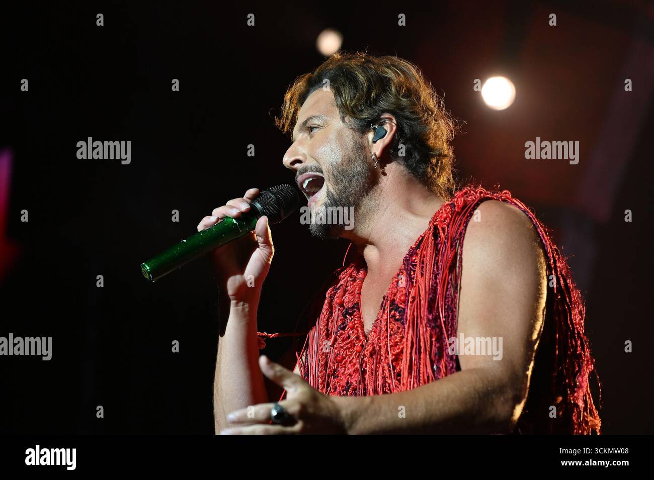 Spanish singer Manuel Carrasco, performs during the concert at Movistar ...