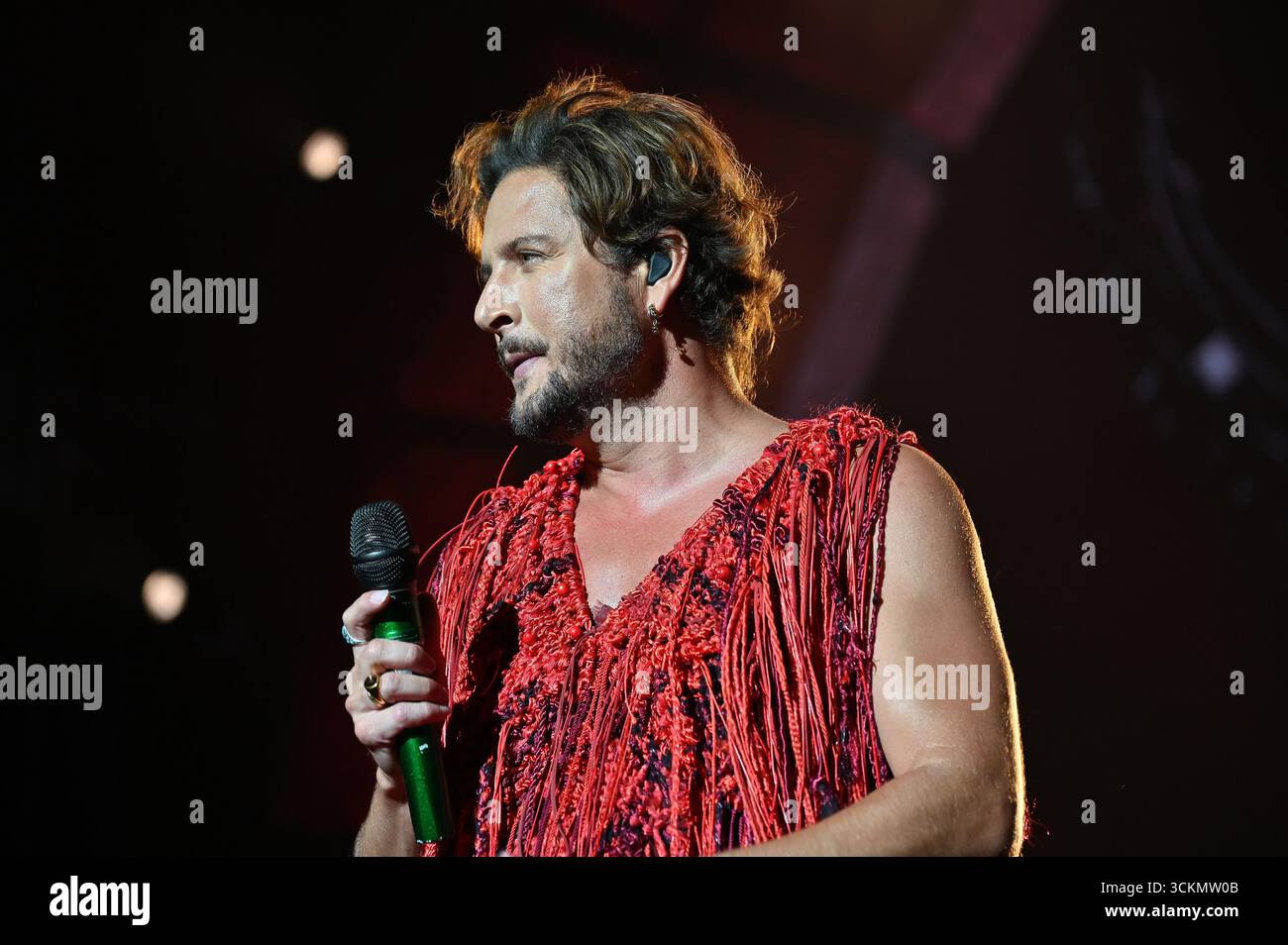 Spanish singer Manuel Carrasco, performs during the concert at Movistar ...