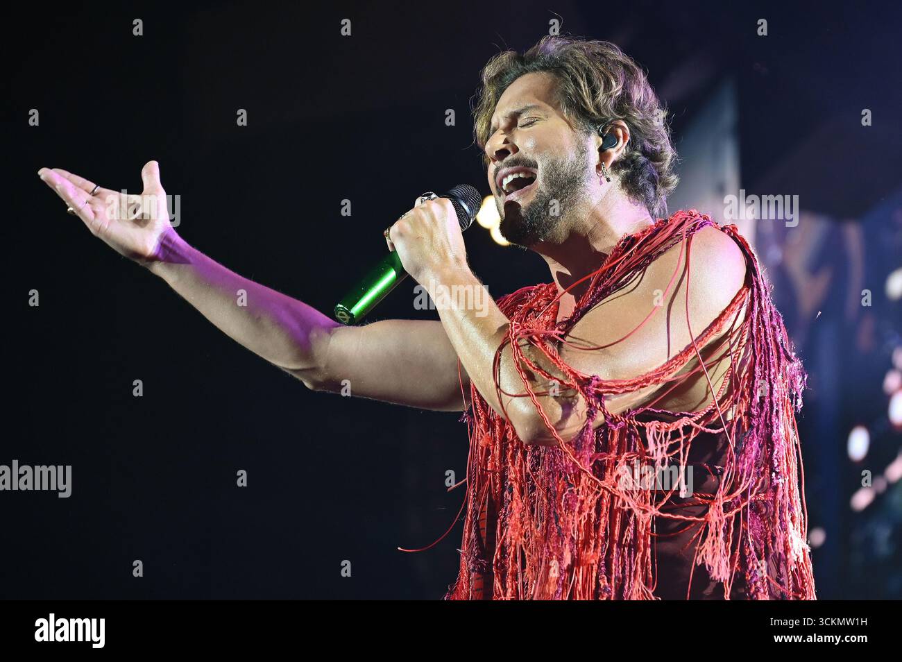Spanish singer Manuel Carrasco, performs during the concert at Movistar ...