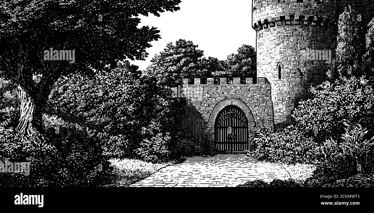 Amidst lush trees Black and White Stock Photos & Images - Alamy