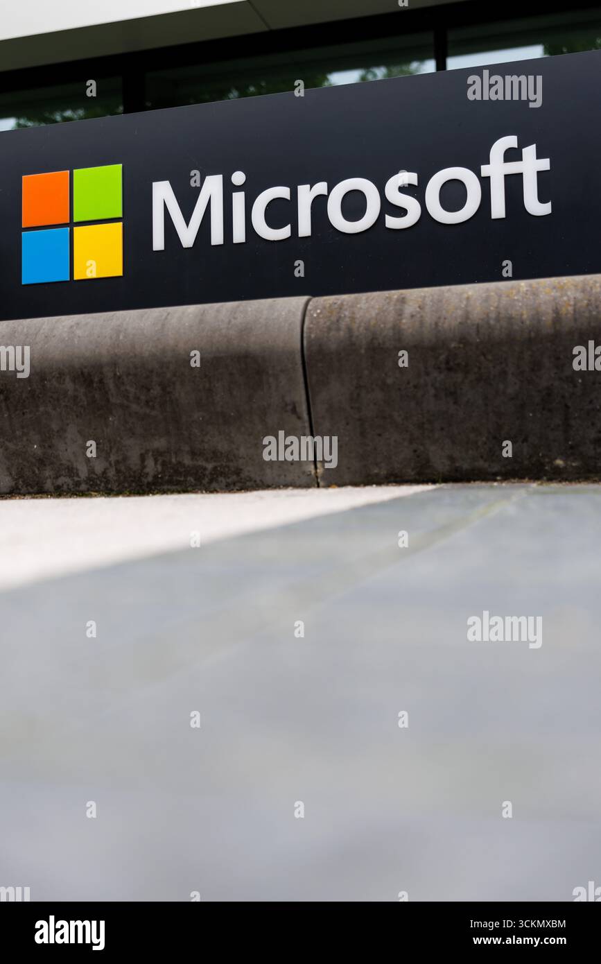 12 September 2025, Bavaria, Munich: The Microsoft logo and lettering ...